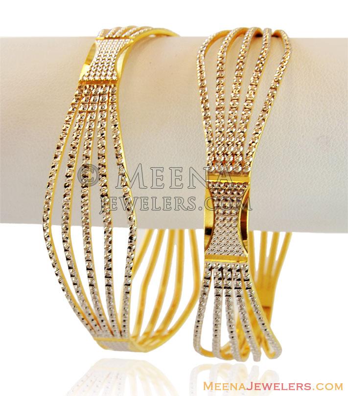 Gold Two Tone Bangles - Bast15568 - 22k Gold Bangles (Pair) designed in ...