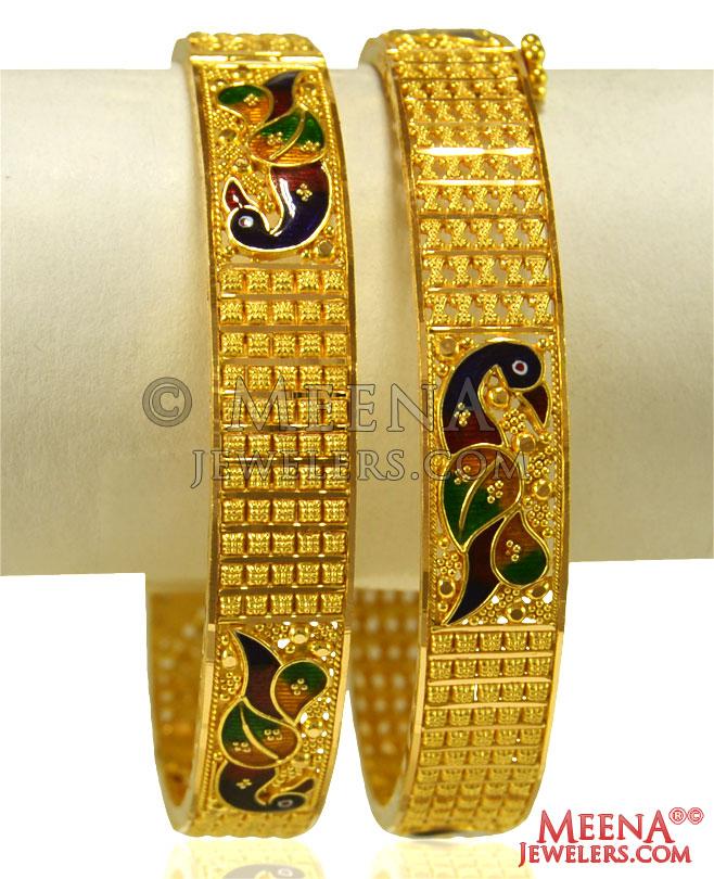 22k Gold Peacock Kadas(2PCS) - BaKa24610 - 22K Gold Designer Kadas ...