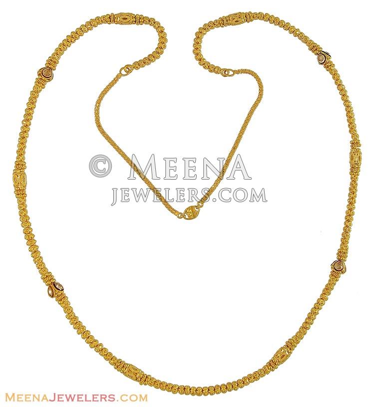 Gold Indian Long Chain (26 inches) - ChLo9469 - 22k gold fancy long ...