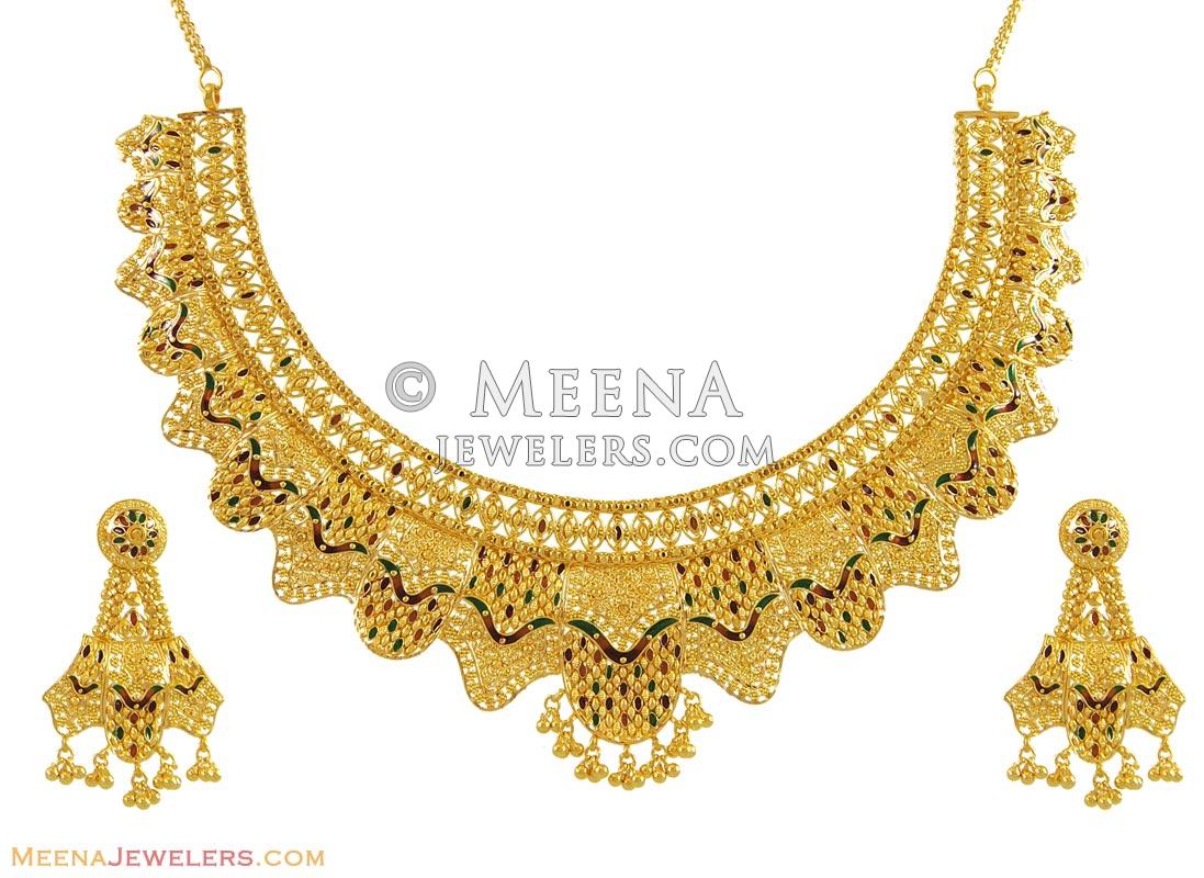 Fancy Meenakari Necklace Set (22Kt) - StGo10044 - 22K Gold Fancy ...