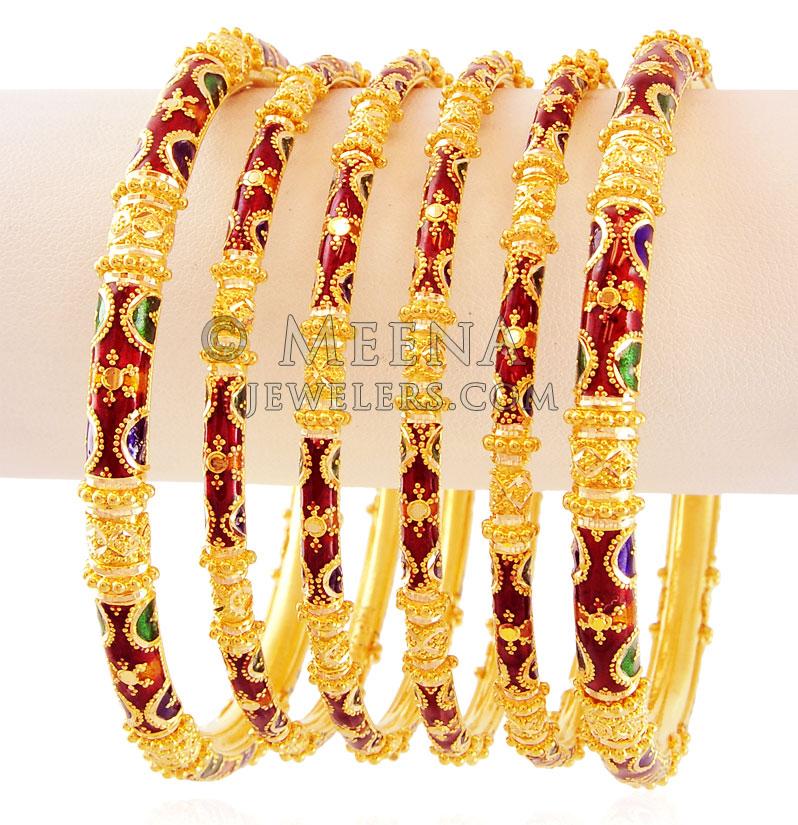 22k Meenakari Pipe Bangles Set - BaSt17432 - Exclusive 22k Gold Bangle ...
