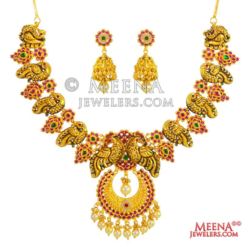22 Kt Necklace Set (Temple Jewelry) - StAn25183 - 22Kt Gold Necklace ...