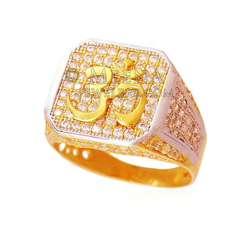 22k OM Mens Signity Ring - RiMs18413 - 22Kt Gold Mens Ring studded with ...