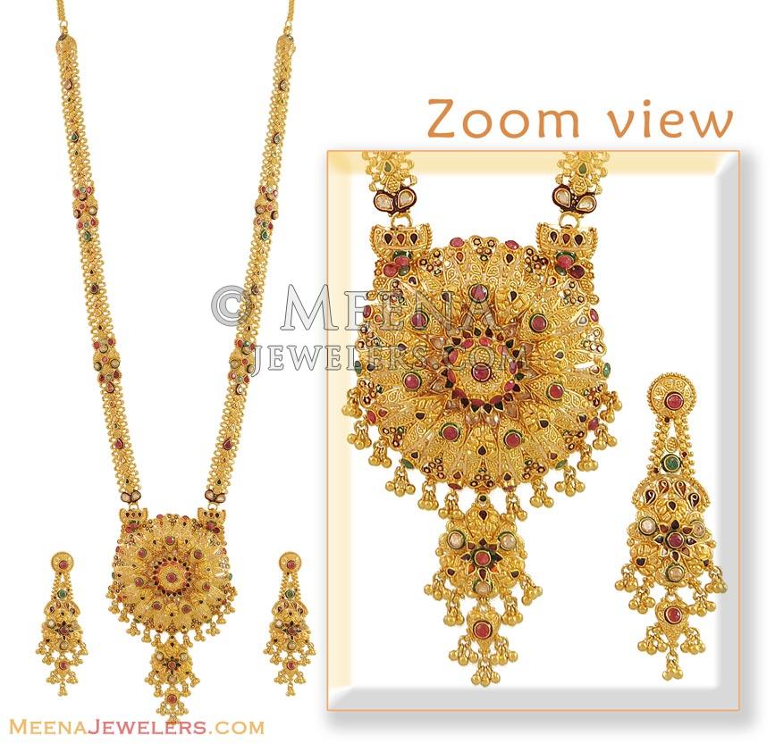 Indian Bridal Patta Haar (22k) - StBr9959 - 22k gold indian bridal necklace and earring set ...