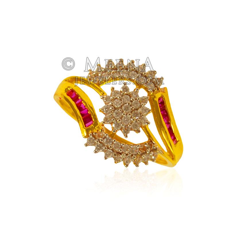 22KT Gold Signity Stone Ring - RiLs24275 - 22KT Gold ring for ladies is ...