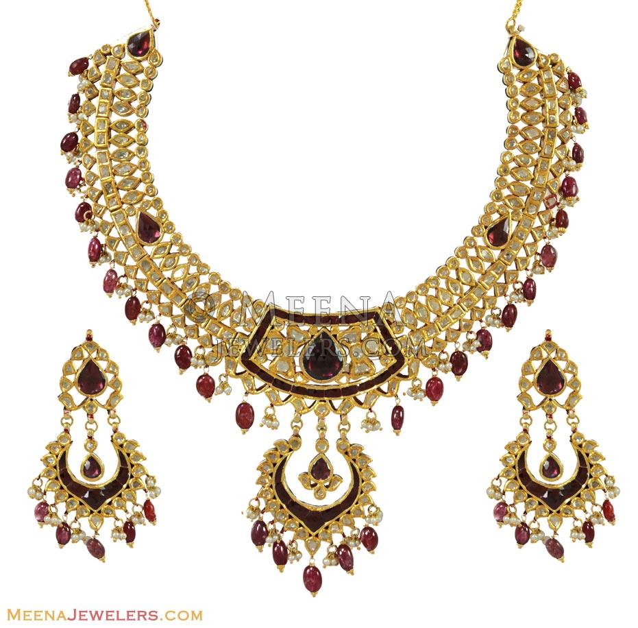 Genuin Kundan Diamond Set - DiNs10422 - Gold designer Necklace and ...