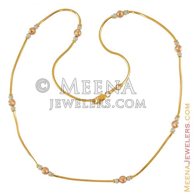 Three Tone Ball Chains (18 Inches Custom Order) - ChFc6852 - 22k gold ...