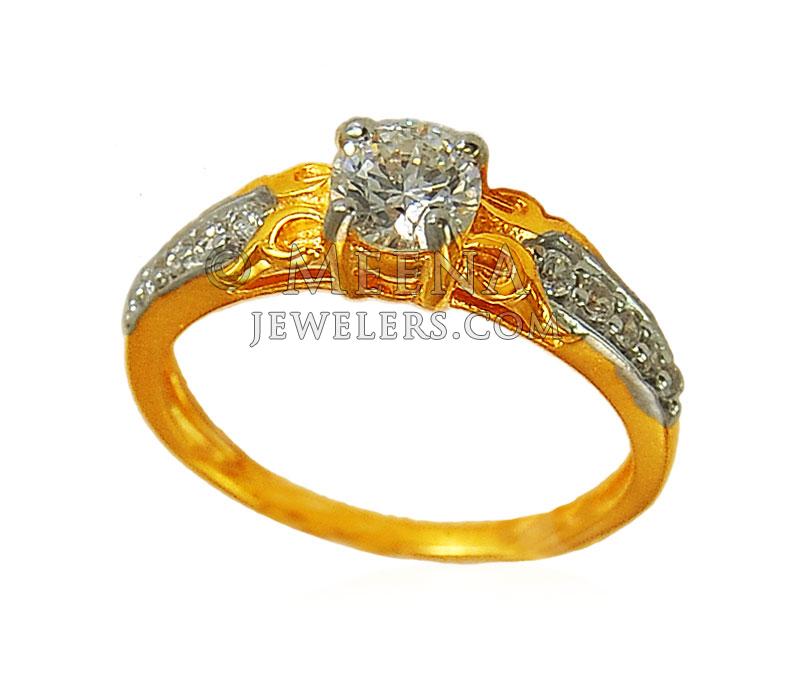 22k Gold CZ Ring - RiLs19460 - 22K Gold ladies ring is designed with ...