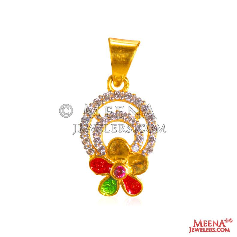 22K Gold Fancy Pendant - PeFc25510 - 22K Gold pendant is designed in a ...