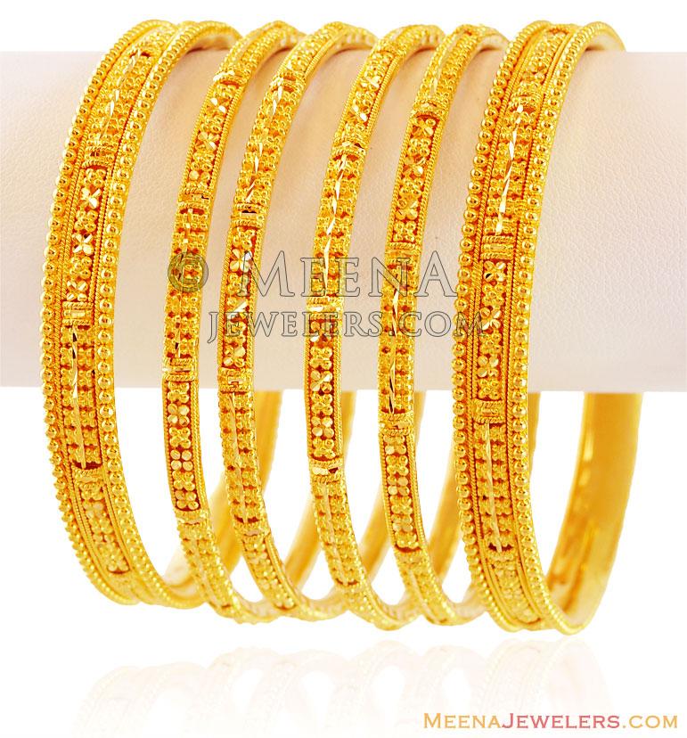 Gold Filigree Bangles (6 Pc) - BaSt16300 - 22k Gold Filigree Bangles ...