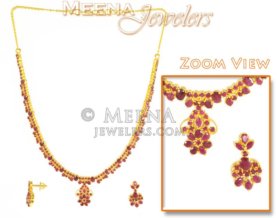 22Kt Gold Ruby Necklace - StPs1831 - 22Kt Gold three-piece (handcrafted ...