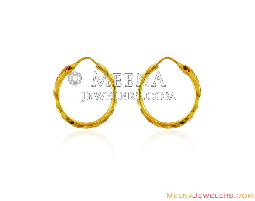 22Kt Gold Hoops - ErHp14750 - 22Kt Gold earring designed with a wavy ...