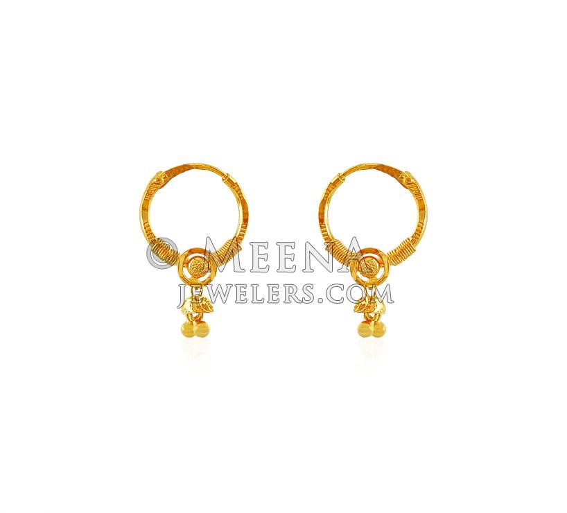 Gold Hoops with dangling - ErHp18276 - 22K Gold hoops (Bali) with ...