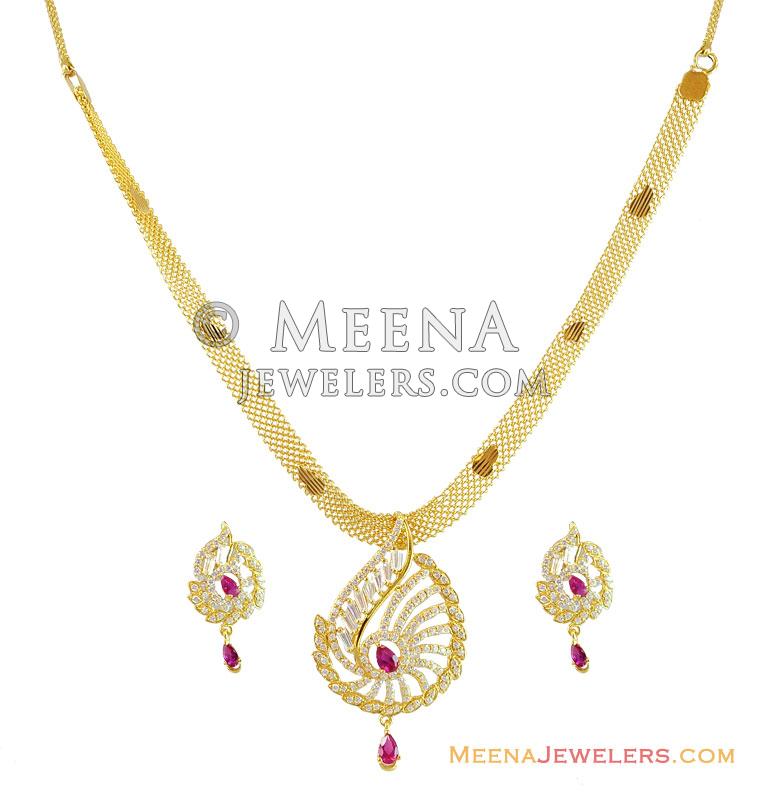 Fancy Pink Signity Stone Set 22k - stgd14236 - 22k Gold Fancy Pendant ...