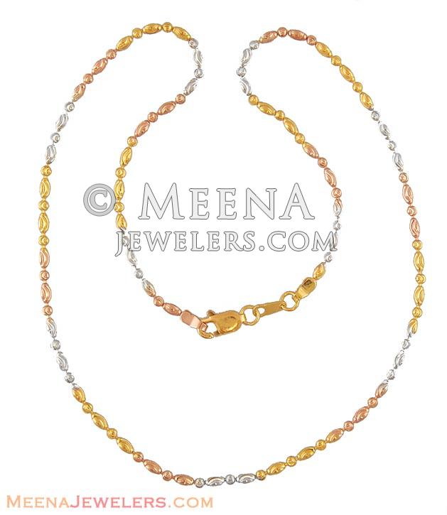 Gold Three Tone Rice Chain - ChFc4940 - 22Kt Gold Three Tone (rhodium ...