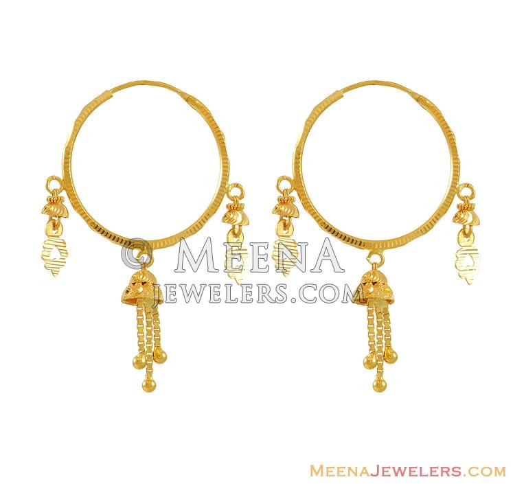 22k Fancy Yellow Gold Hoops - ErHp8357 - 22k gold fancy hoops designed ...