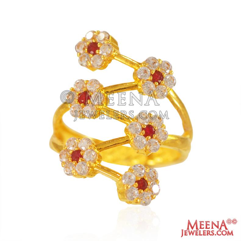 22K Gold Ruby Designer Ring - RiPs26772 - 22Kt Gold Designer ring with Ruby and cubic zircon in ...