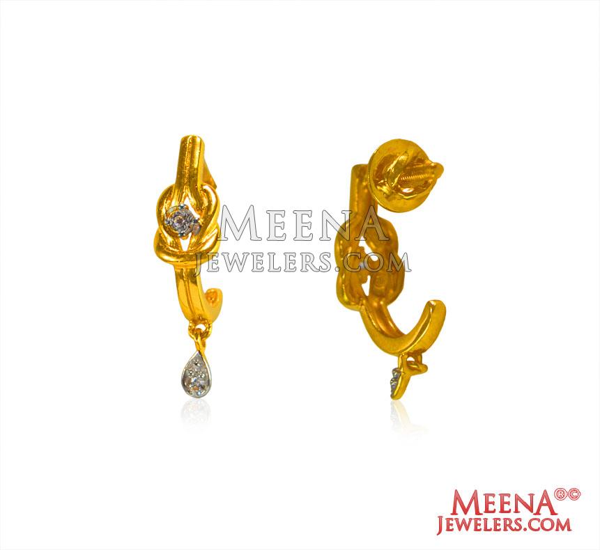 Gold Earring with Signity Stone - ErSi24970 - 22 kt Gold fancy Earring ...