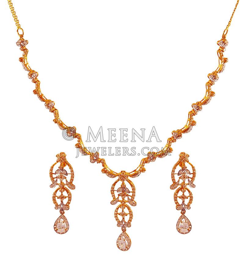 22K Two Tone Necklace set - StGd18760 - 22K Gold Pakistani style necklace and earring set ...