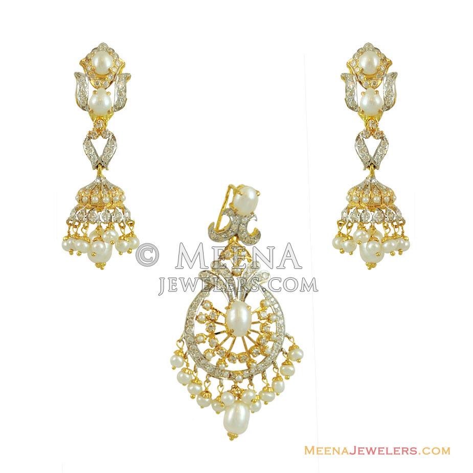 22K Designer Pearl Pendant Set - PsFc11489 - 22kt Gold two-tone ...
