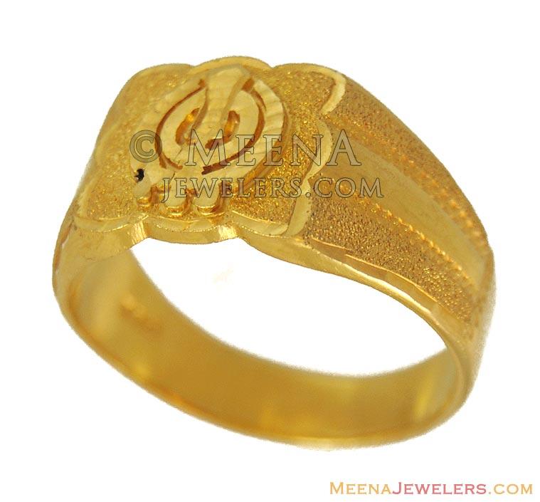 Religious Khanda Ring (22K Gold) - RiMs9754 - 22k yellow gold mens ring ...