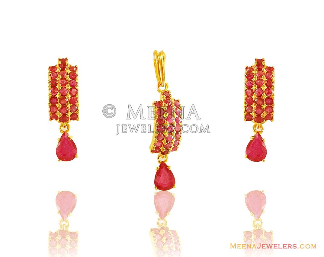 22K Beautiful Ruby Pendant set - PsPs14783 - 22K Gold fancy pendant and ...