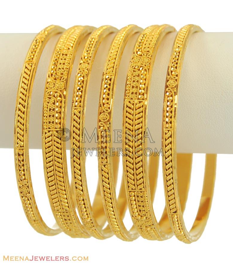 22k Fancy Gold Bangles Set(6 pcs) - BaSt11289 - 22k gold bangles (set ...