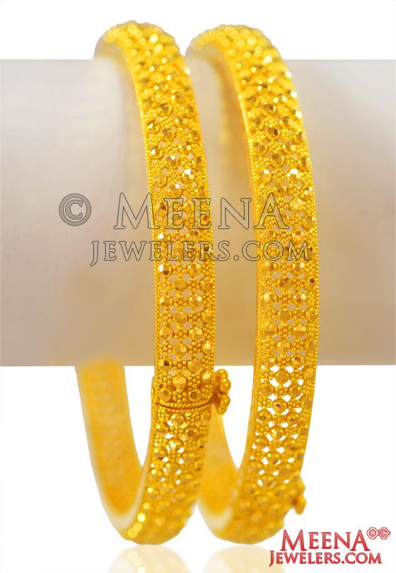22K Gold Machine Cut Bangles (2 pc) - bago25925 - 22K Gold Bangles (2pc ...