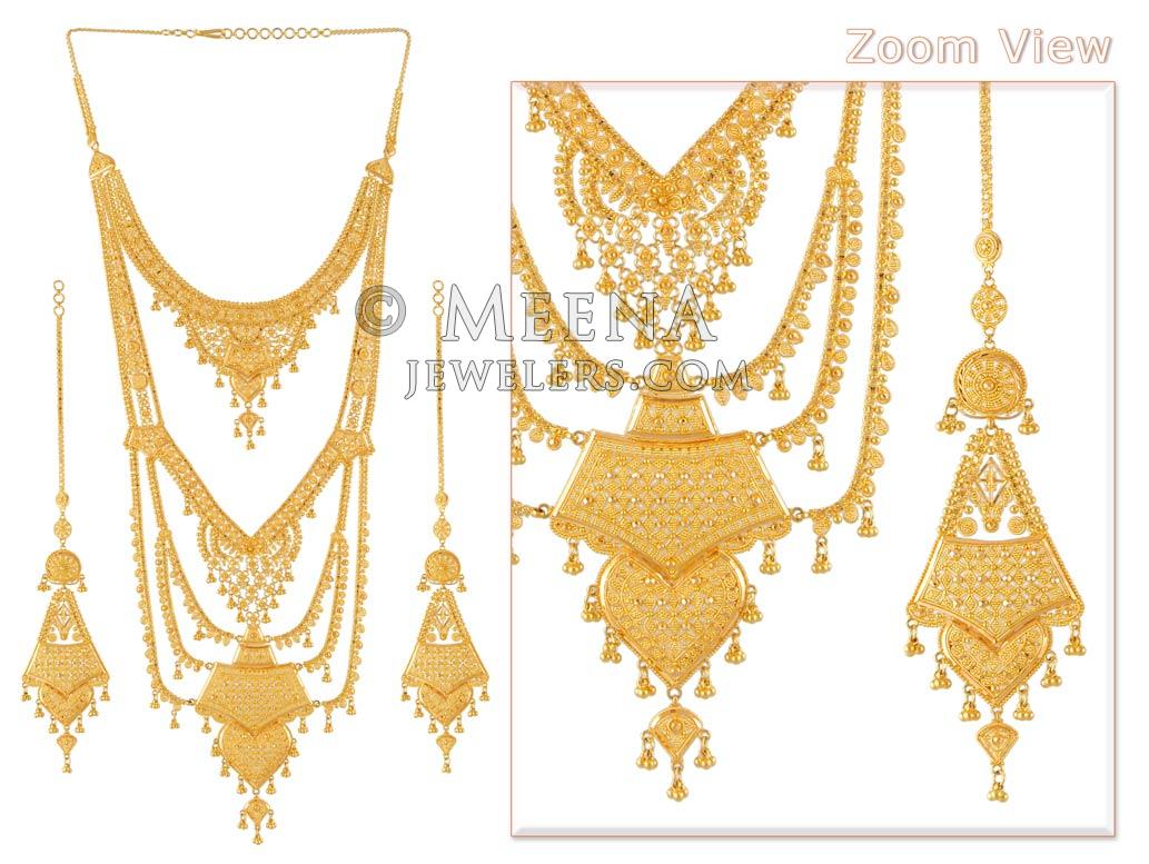 Gold rani haar - StBr4433 - 22k gold bridal necklace and earring set ...