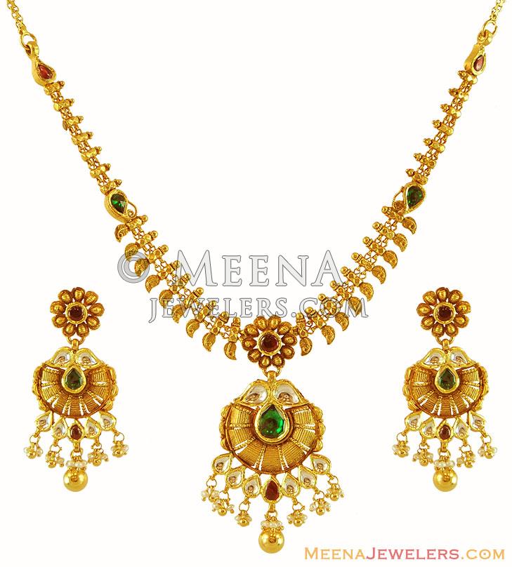Antique 22K Gold Necklace Set - StAn16230 - Gold Necklace and Earning ...