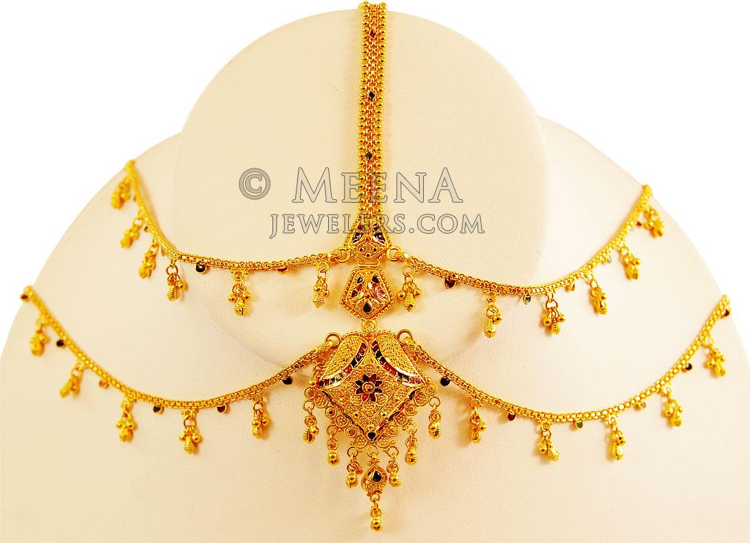 Meenakari Matha Patti 22K Gold - TiGo19053 - 22K Gold Maang Tikka with ...
