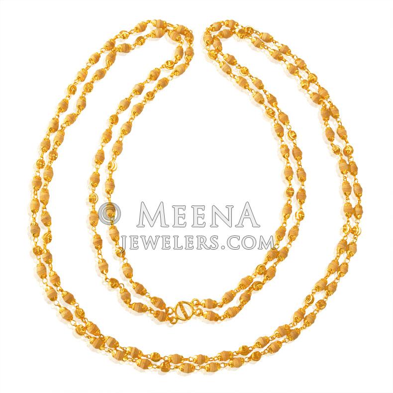 22K Gold White Tulsi Mala - ChLo23595 - 22K Gold 2 layered long Tulsi ...