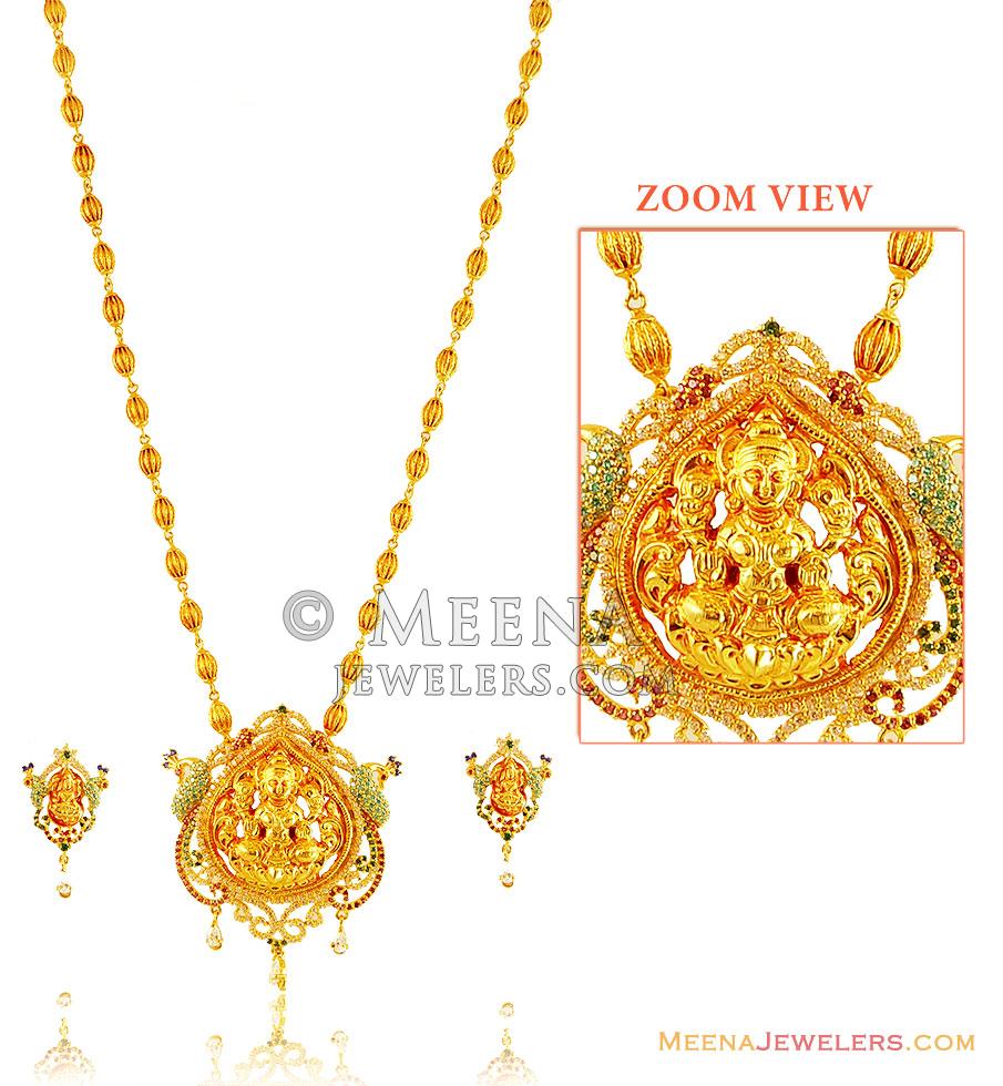 22K Temple Necklace Set - stgd14976 - 22k Gold Temple Necklace and ...