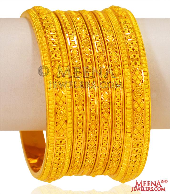 22k Yellow Gold Bangles (Set of 6) - BaSt25900 - 22k Gold Bangles (Set ...