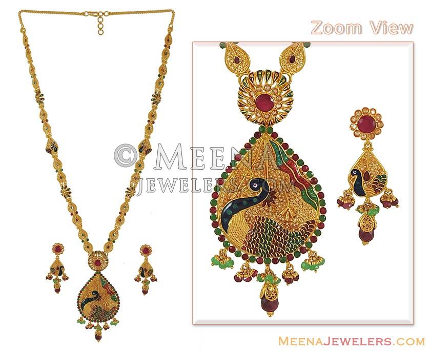 22k Gold antique patta haar - StBr6597 - 22k Gold bridal three piece ...