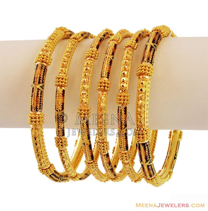 Traditional Meenakari Bangles Set - bast12829 - 22k gold MeenaKari pipe ...