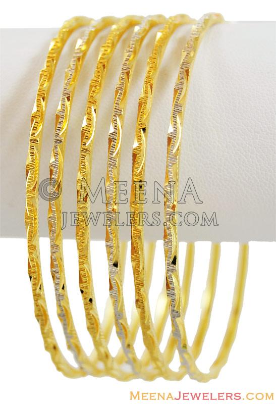 Rhodium Bangles Set 22K(6 Pc) - BaSt13916 - Gold Bangles Set(6 pcs) 22K ...