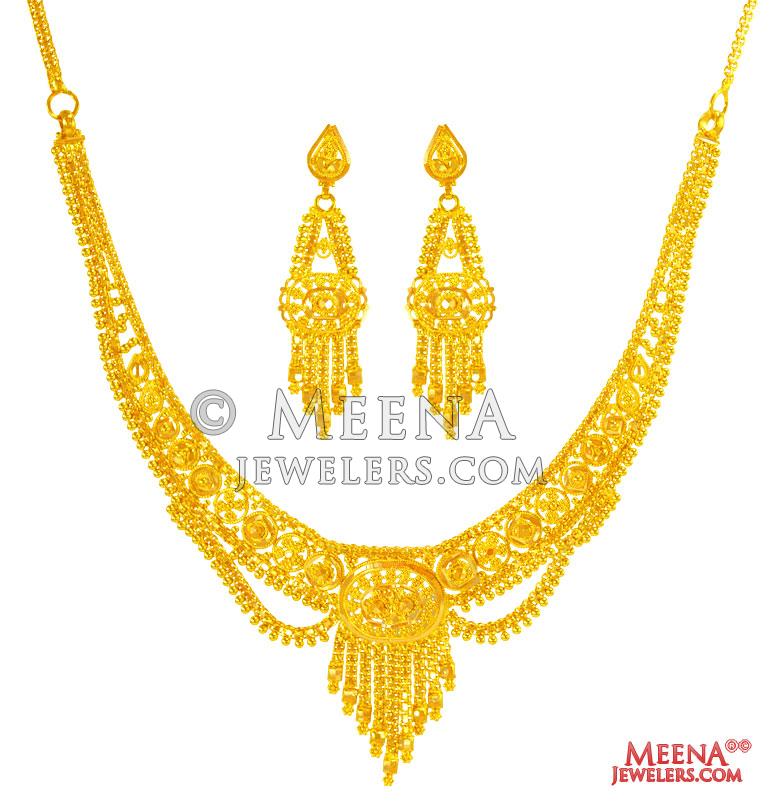 22KT Gold Set with Earrings - StGo25413 - 22 Karat yellow gold Necklace ...