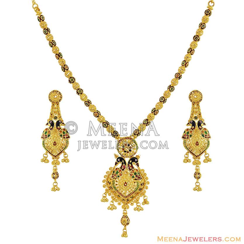 22K Peacock Meenakari Necklace Set - StGo11854 - 22k gold designer ...