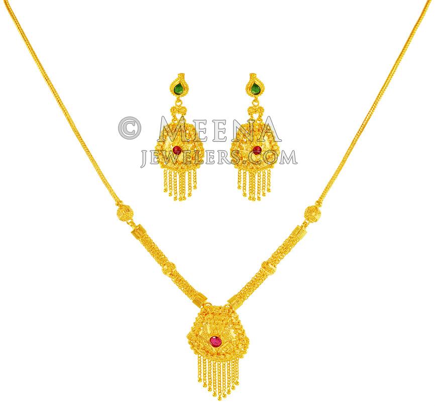 22 Karat Gold Set - StLs19678 - 22K Gold Necklace and Earring set is ...