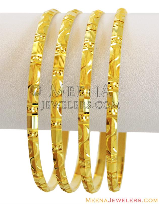 22K Gold Laser Bangles (2 pcs) - BaGo13803 - 22K Gold Solid Bangles (2 ...