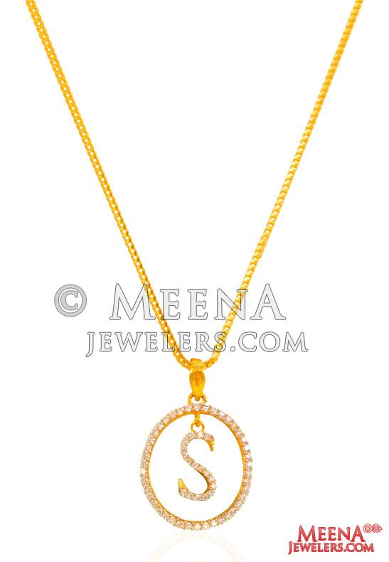 22K Gold Initial Pendant (Letter S) - PeIn27657 - This 22Kt Pure Gold ...