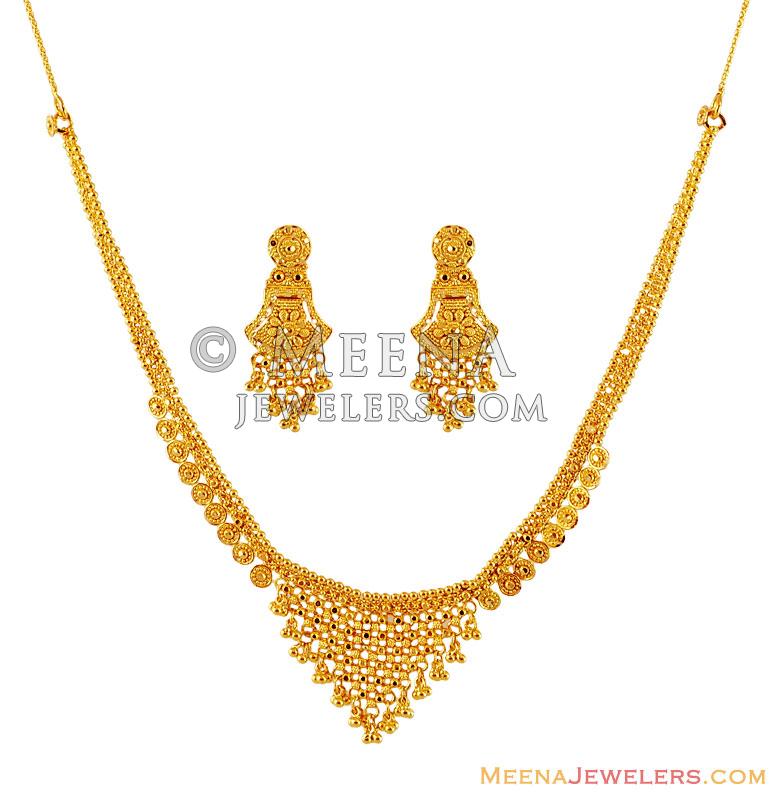 22k Fancy Gold Set - StGo16888 - 22k gold necklace earring set, light ...