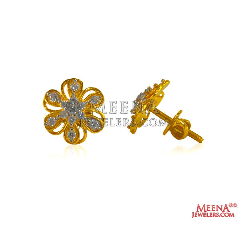 22K Gold Signity Tops - ErSi24962 - 22 Kt Yellow Gold Stud Earrings ...
