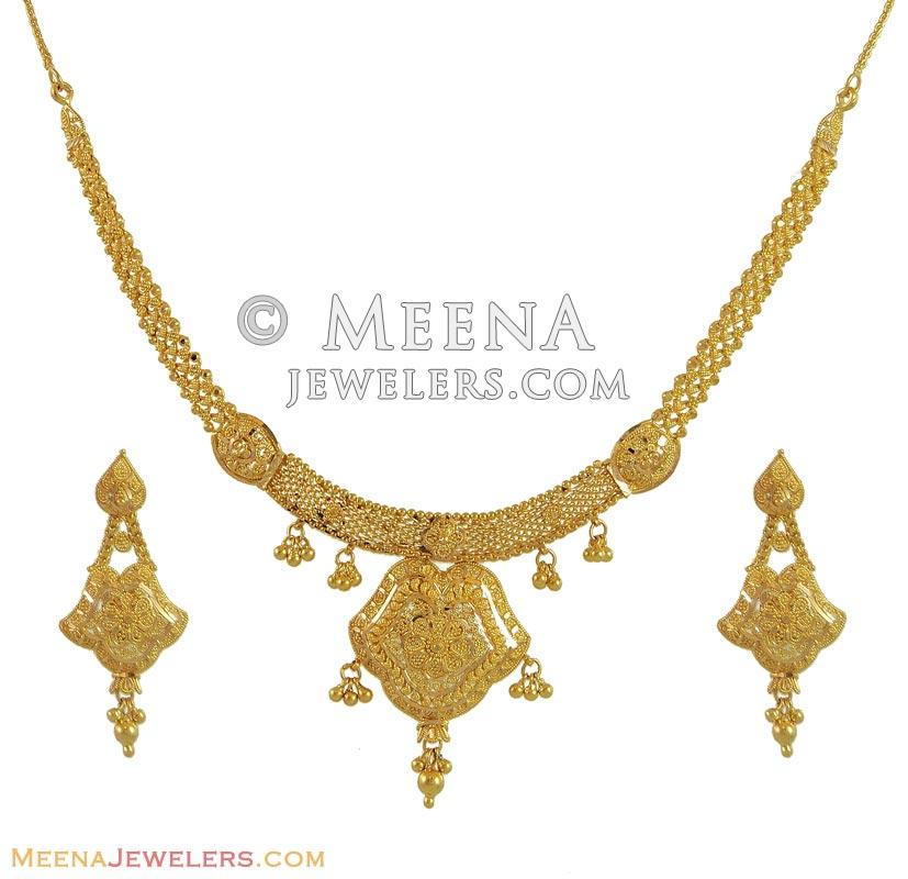 22k Yellow Gold Necklace Set - StGd9989 - 22k gold designer necklace ...