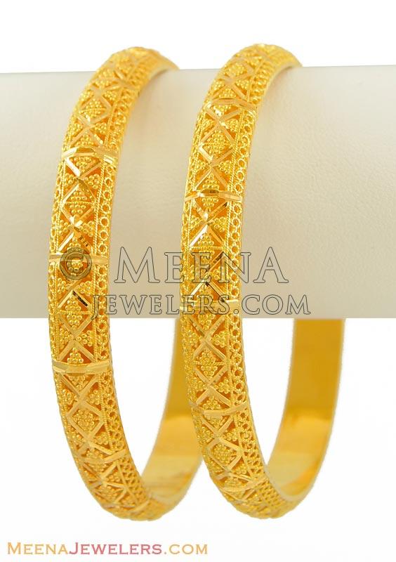 Indian Gold Bangles (22Kt) - BaGo8585 - 22k Indian gold bangles (set of ...