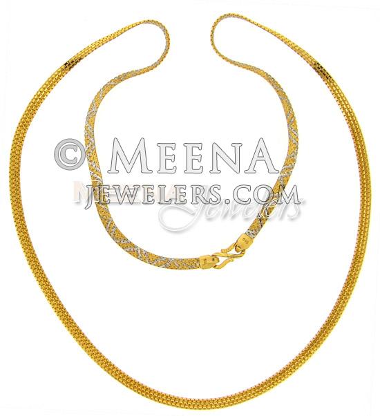 22 Kt Gold Chain - ChPl607 - 22 Kt Gold Chain With Two Tone Finishing