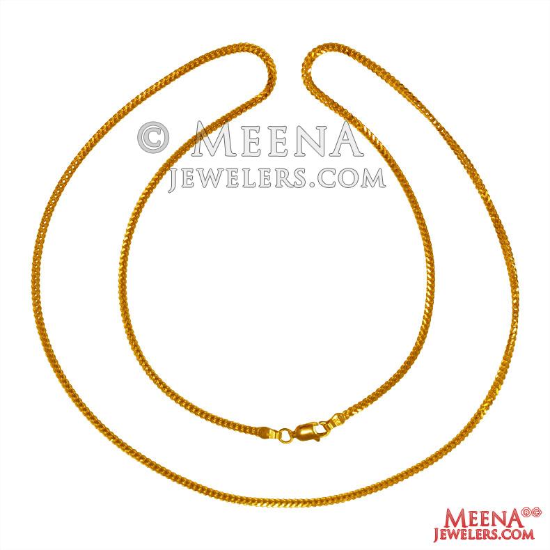 22K Gold Fox Tail Chain - chpl26806 - 22K Gold Chain is designed with ...
