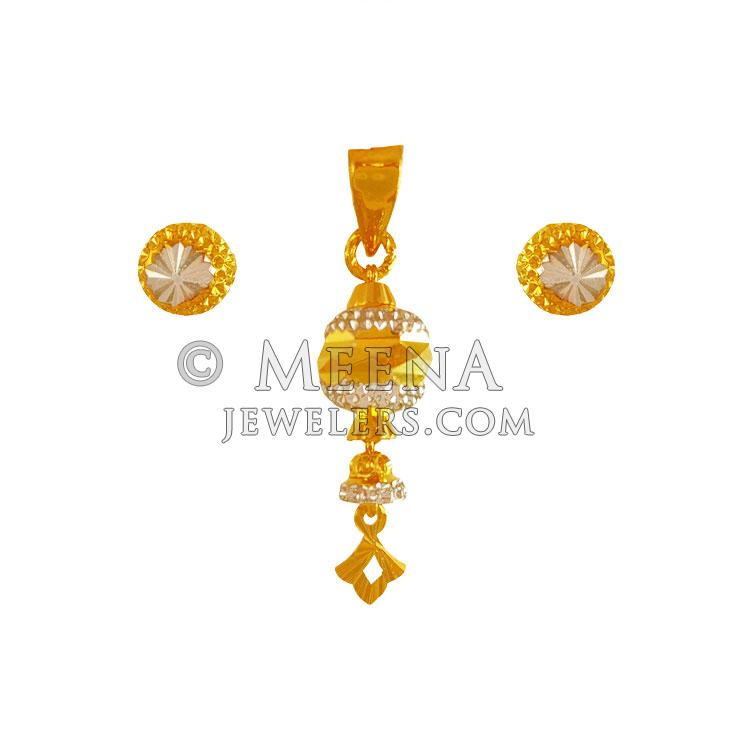 22K Gold Two Tone Pendant Set - PsYg22042 - 22K Gold Pendant and ...