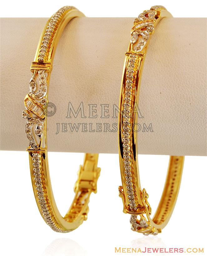 18K Gold Diamond Bangles (2PCs) - DiBa17148 - 18K Gold Diamond Bangles ...